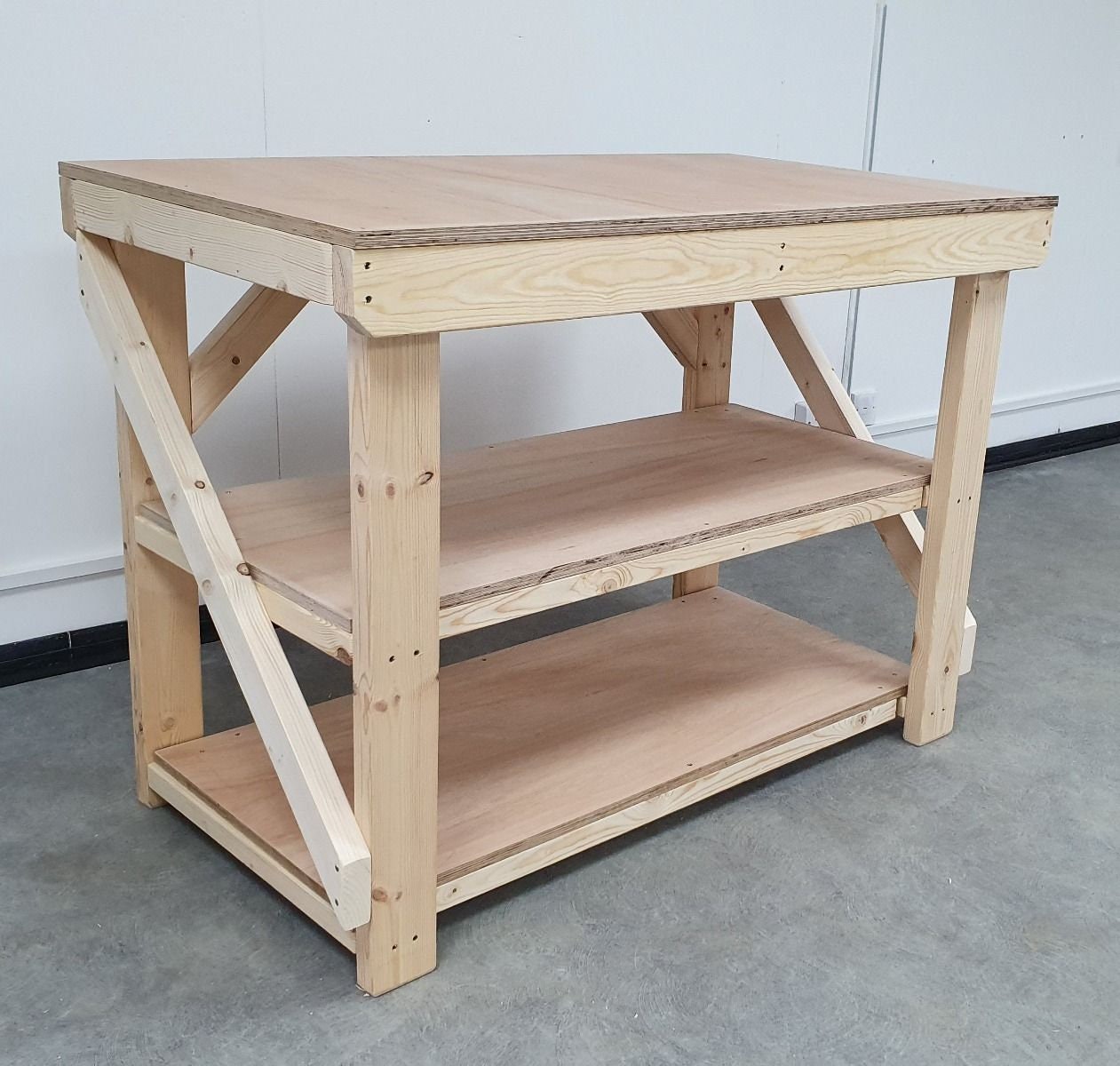 Wooden Workbench 18mm Eucalyptus Hardwood Ply Top With Two Shelves - Etsy