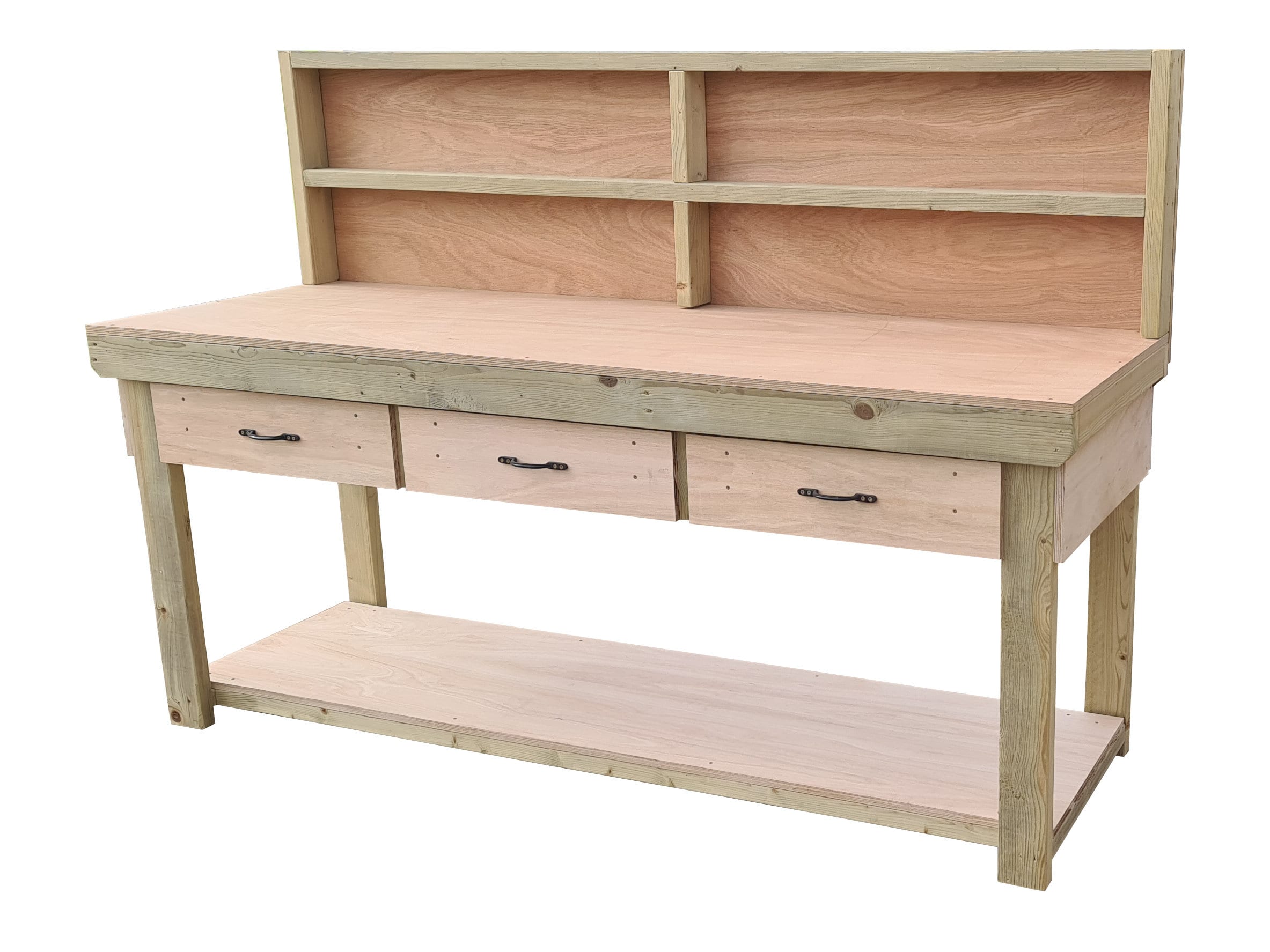 Wooden Workbench Eucalyptus Hardwood Top - With Drawers and Back Panel ...