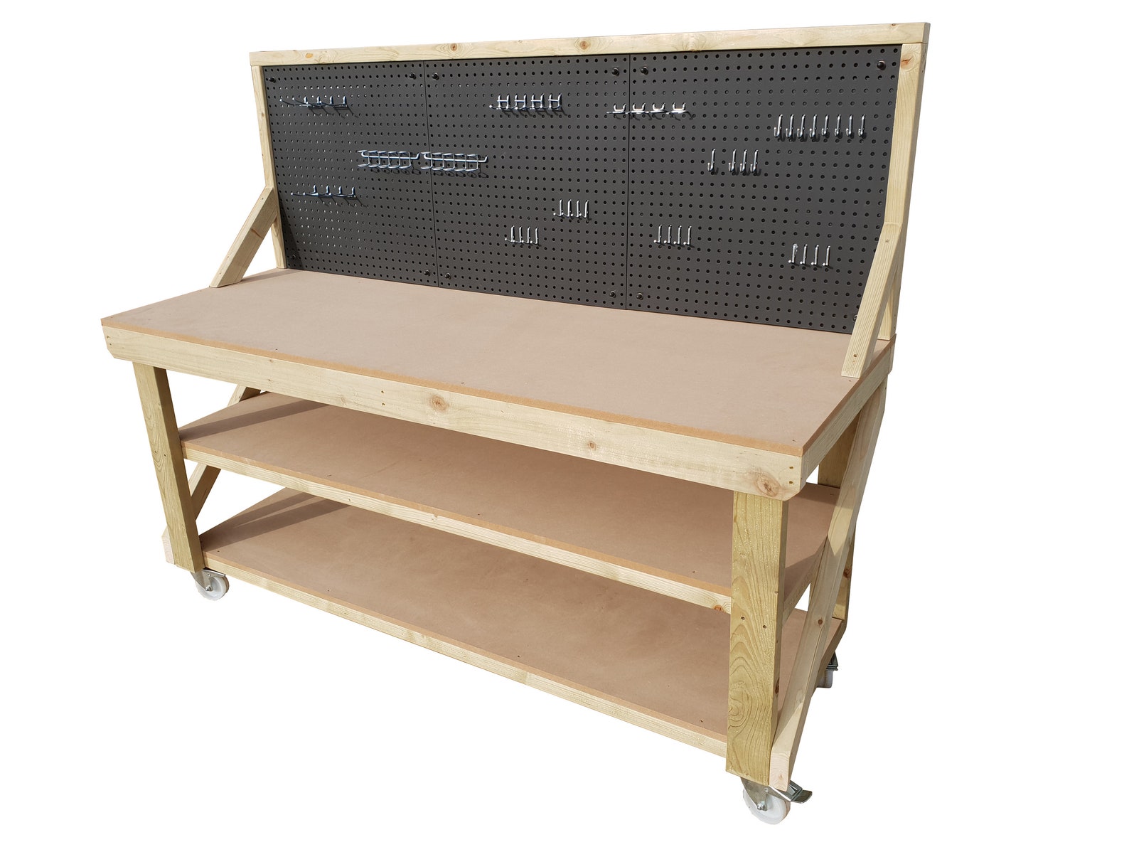 Wooden Workbench 18mm MDF Top With Peg Board Double Shelf - Etsy