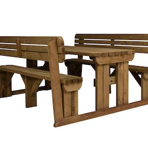 Wooden Picnic Table and Bench Set With Back Rest, Alders Rounded - Etsy UK