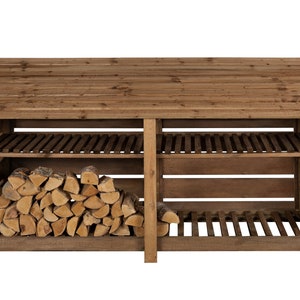 Wooden Log Store, 4ft Slatted Firewood Storage Double Bay (w-227cm, H ...