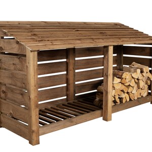 Wooden Log Store, 4ft Slatted Firewood Storage Double Bay (w-227cm, H ...