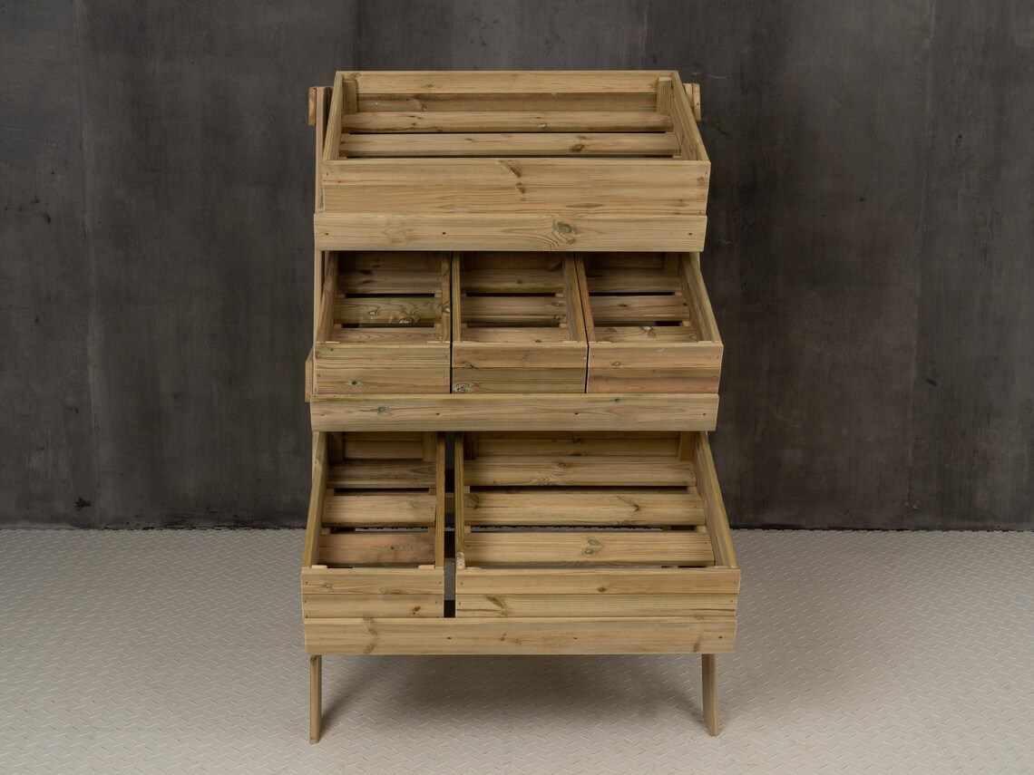 Produce, Bakery Display Stand With Wooden Boxes - Commercial Veg and ...