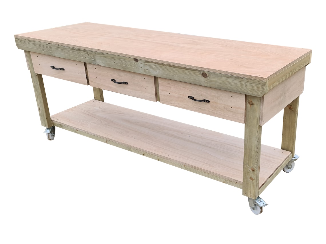 Wooden Workbench Eucalyptus Hardwood Top With Drawers - Etsy UK
