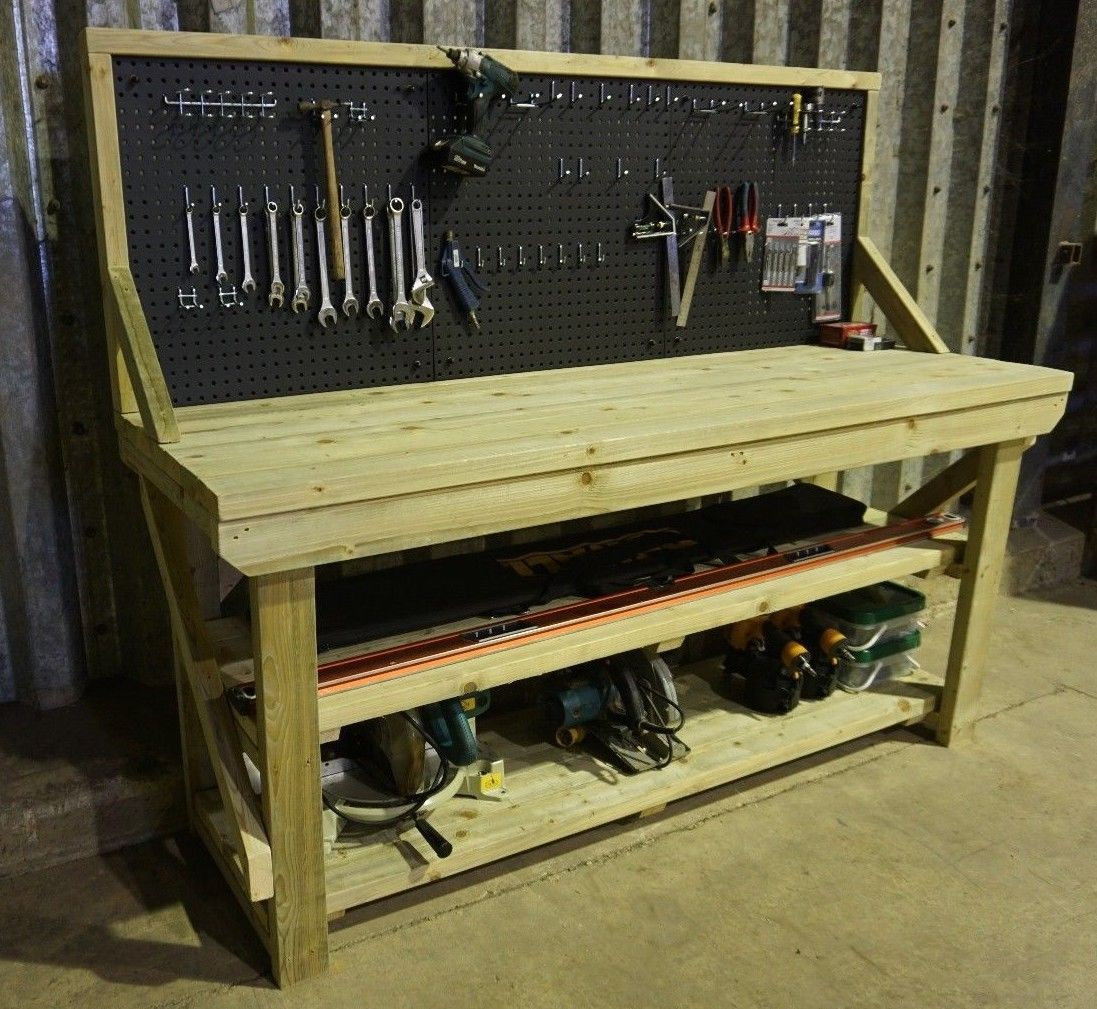 Wooden Workbench With Peg Board and Two Shelfs 4FT-6FT Work - Etsy UK