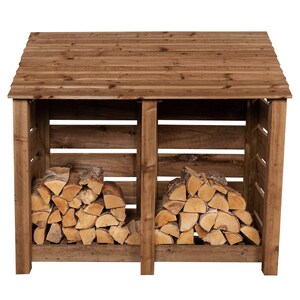 Wooden Log Store, 4ft Slatted Firewood Storage Double Bay (w-146cm, H ...