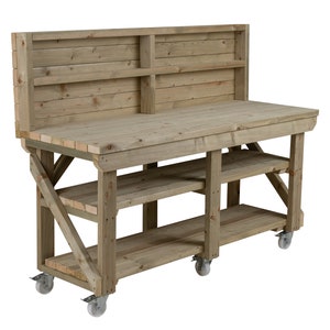 Wooden Indoor/outdoor Workbench With Back Panel and Double Shelf - Etsy
