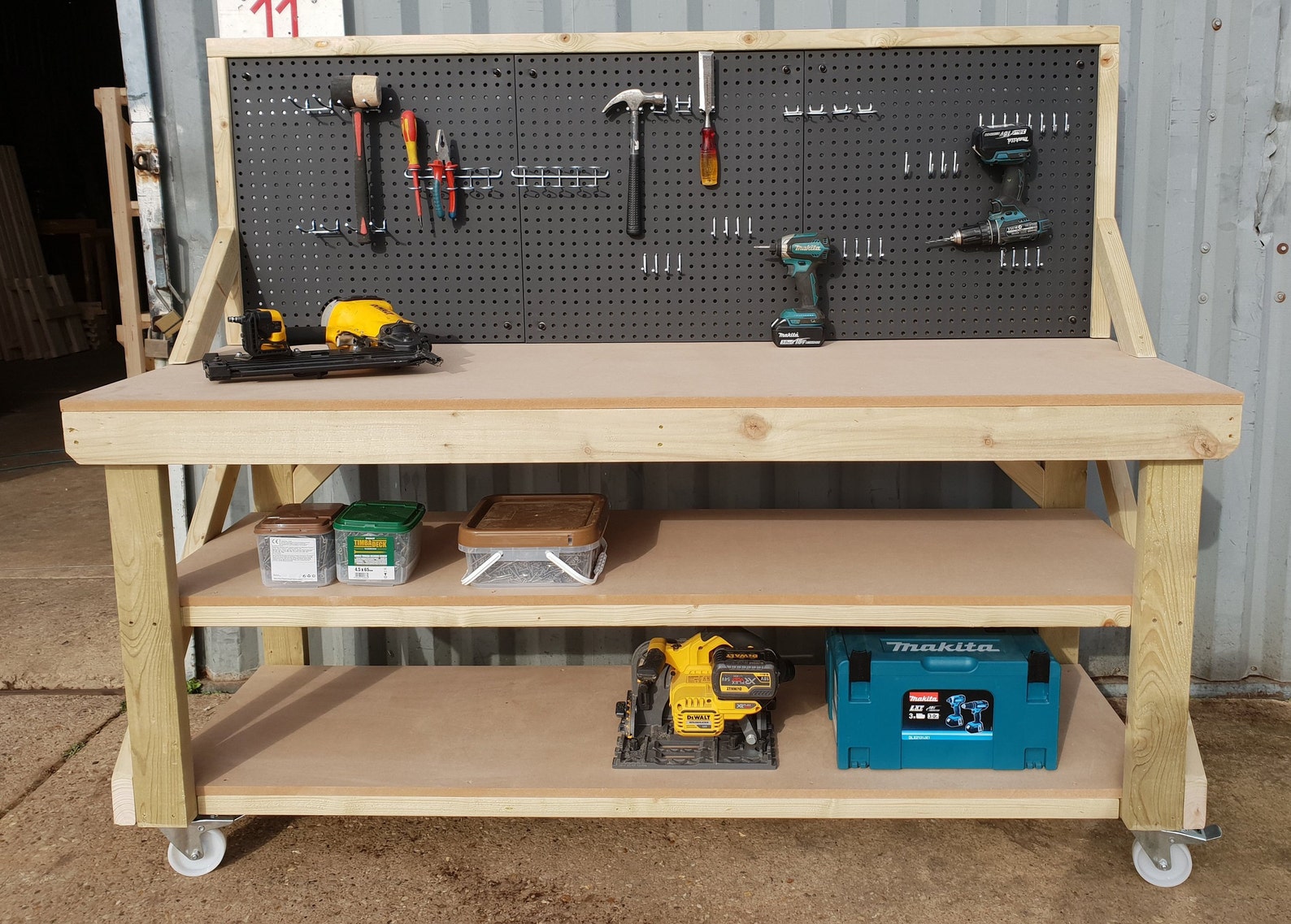 Wooden Workbench 18mm MDF Top With Peg Board Double Shelf - Etsy