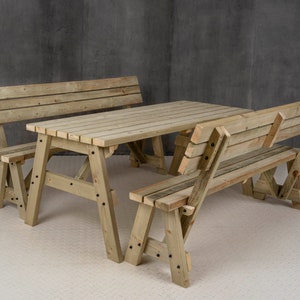 Wooden Picnic Table and Bench Set With Back-rest, Victoria - Etsy UK