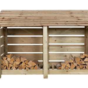 Wooden Log Store, 4ft Slatted Firewood Storage Double Bay (w-187cm, H ...