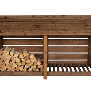 Wooden Log Store, 4ft Slatted Firewood Storage Double Bay (w-227cm, H ...