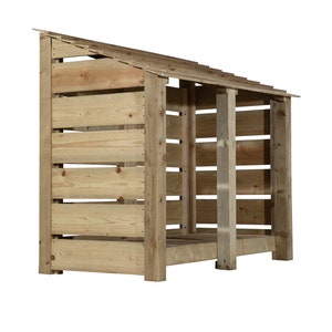 Wooden Log Store, 4ft Slatted Firewood Storage Double Bay (w-146cm, H ...
