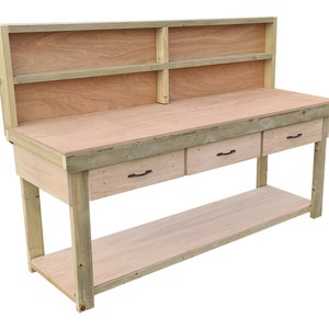 Wooden Workbench Eucalyptus Hardwood Top - With Drawers and Back Panel ...