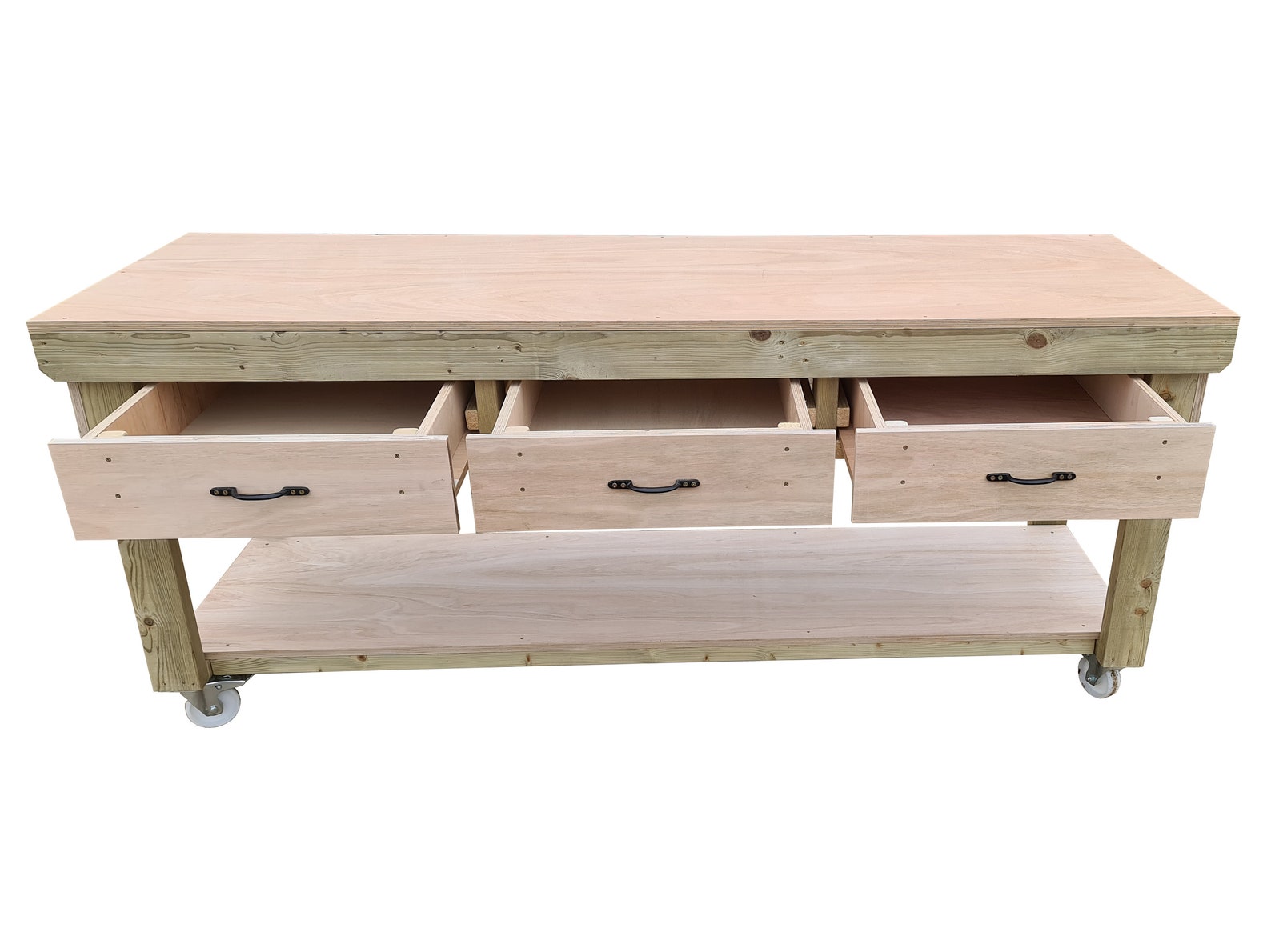 Wooden Workbench Eucalyptus Hardwood Top - With Drawers - Industrial ...