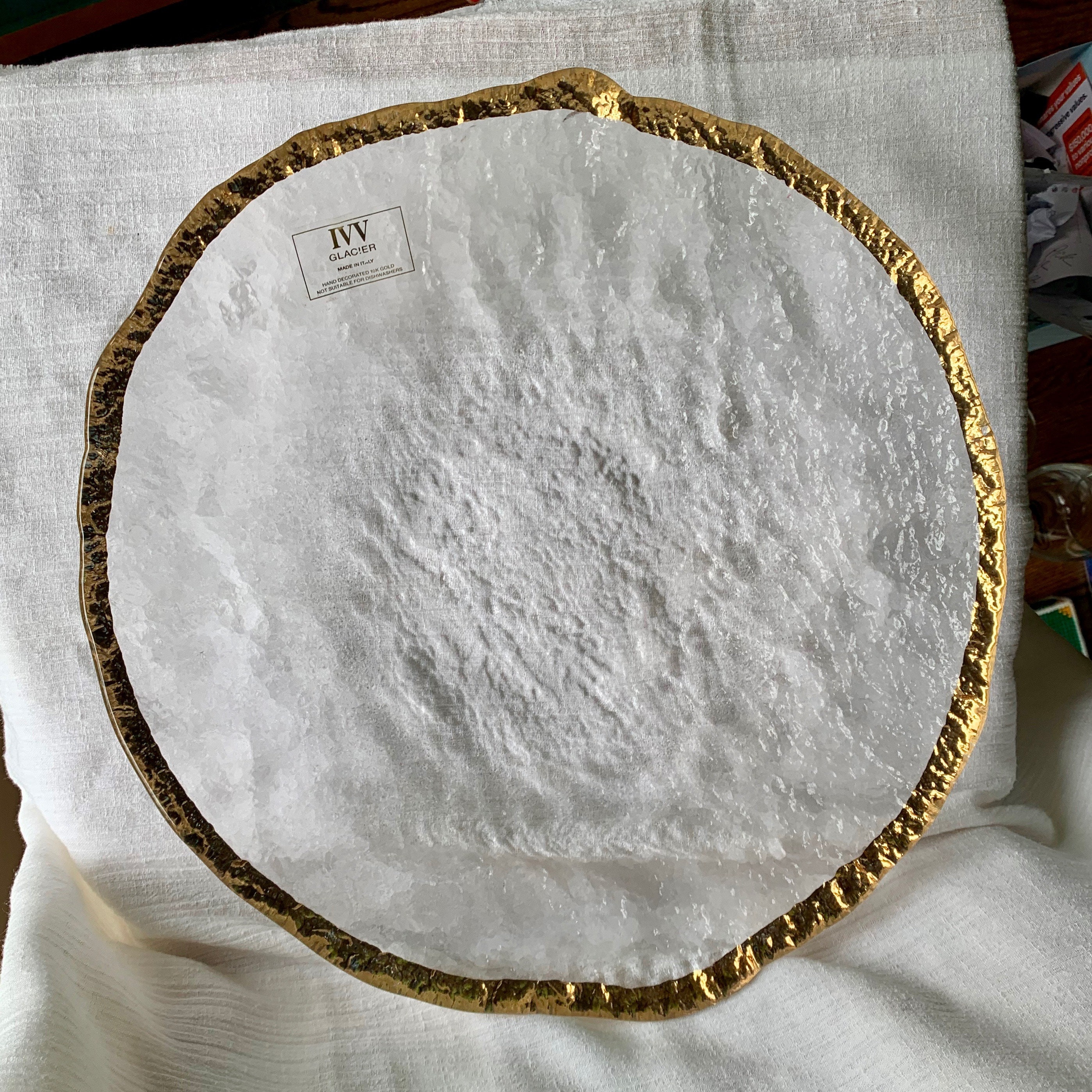 Vintage NEW IVV Italy Glacier 14" Plate Crystal 10K Gold Trimor Crossed ...