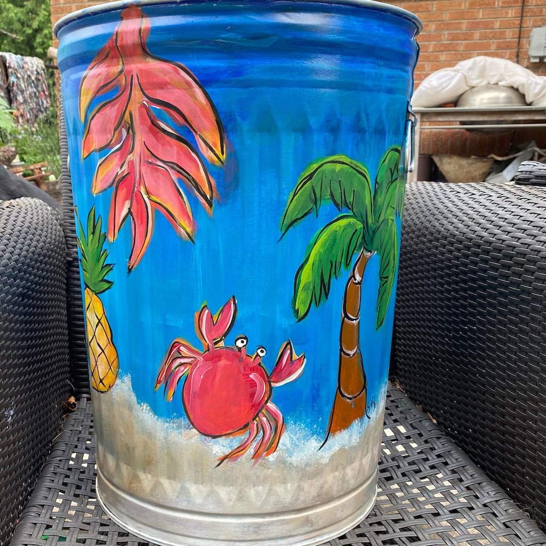 Hand Painted 20gal. Garbage Cans 23 X 17 - Etsy