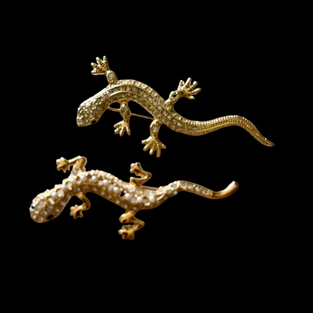 Gecko/lizard Pins or New Glass Pendant or Vintage Faux Pearls and ...