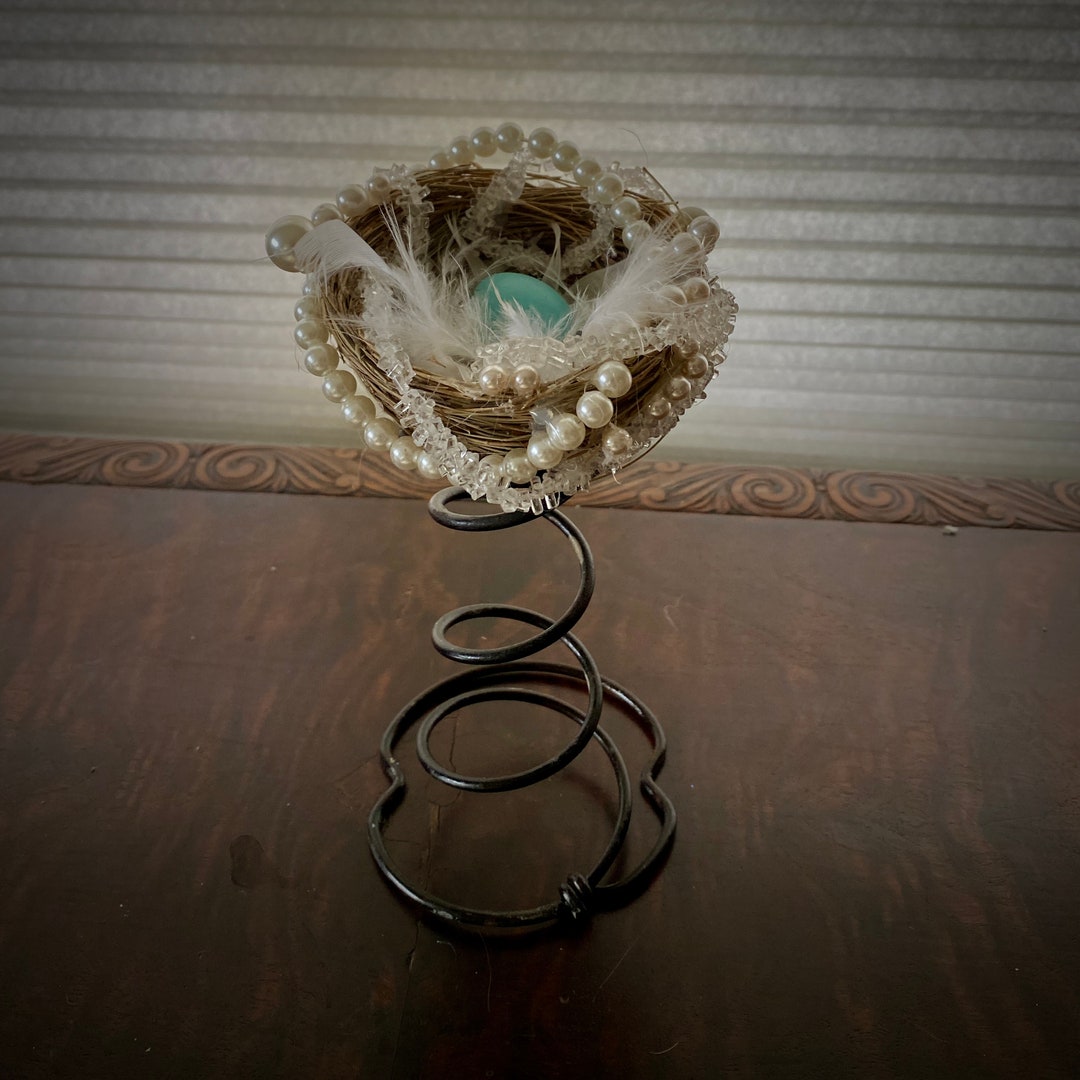 Hand Made Rustic Bed Spring Adorned With Pearls and Blue Egg Tucked in ...