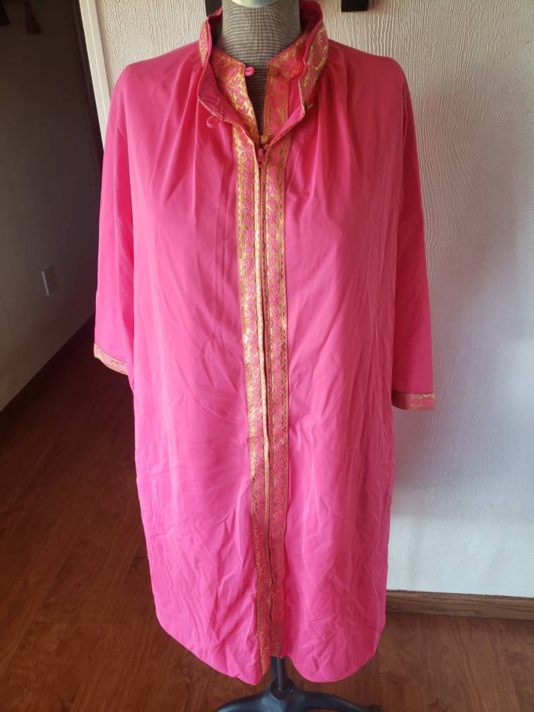 Two Piece Vintage Lorraine Bright Pink Sleeveless Nightgown and 3/4 ...