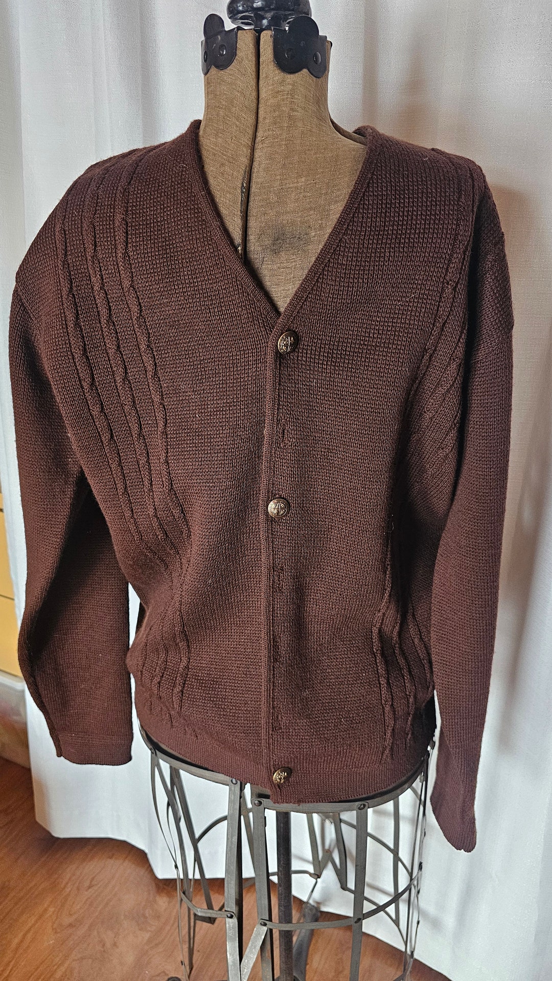 Vintage Kaso Knit Brown Wool Men's Button up Cardigan. Size Medium ...
