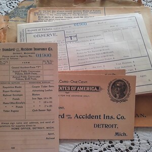 Vintage 1900s Era Standard Life Insurance Papers, Post Cards, Tickets ...