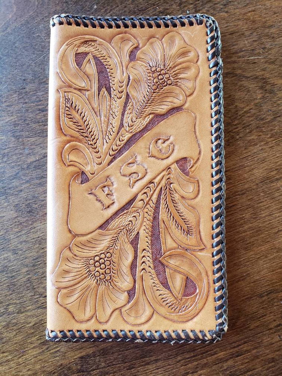 Vintage Unused Handmade Tooled Leather Wallet. Letters FSC - Etsy