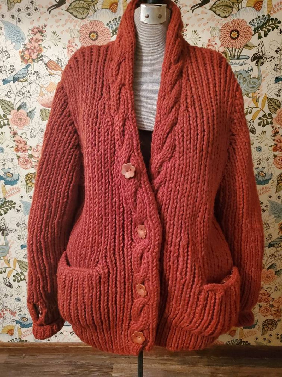 Vintage 1970s Era Handmaid Ladies Cardigan. Rust Wool, Lined, Snap ...