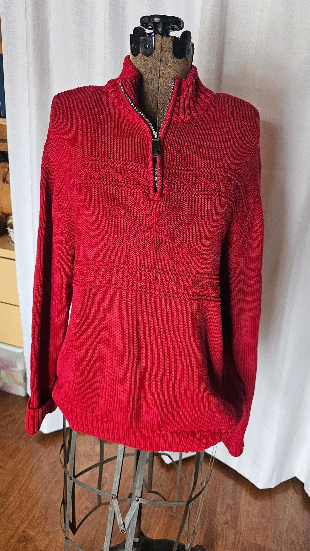 Men's Quarter Zip Chaps Red Pullover Sweater. FREE SHIPPING - Etsy