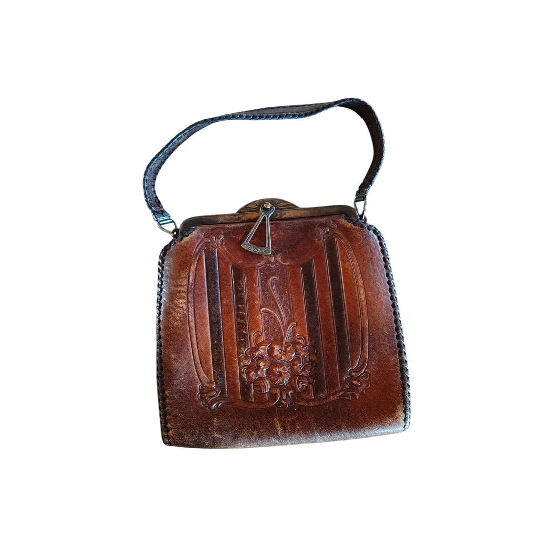 Vintage Bosca Built Leather Handbag With Embossed Floral Design - Etsy