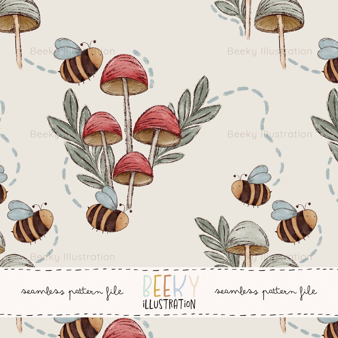 Mushroom Seamless Pattern | DIGITAL DOWNLOAD | Woodland Repeating File, Fungi Digital Pattern ...