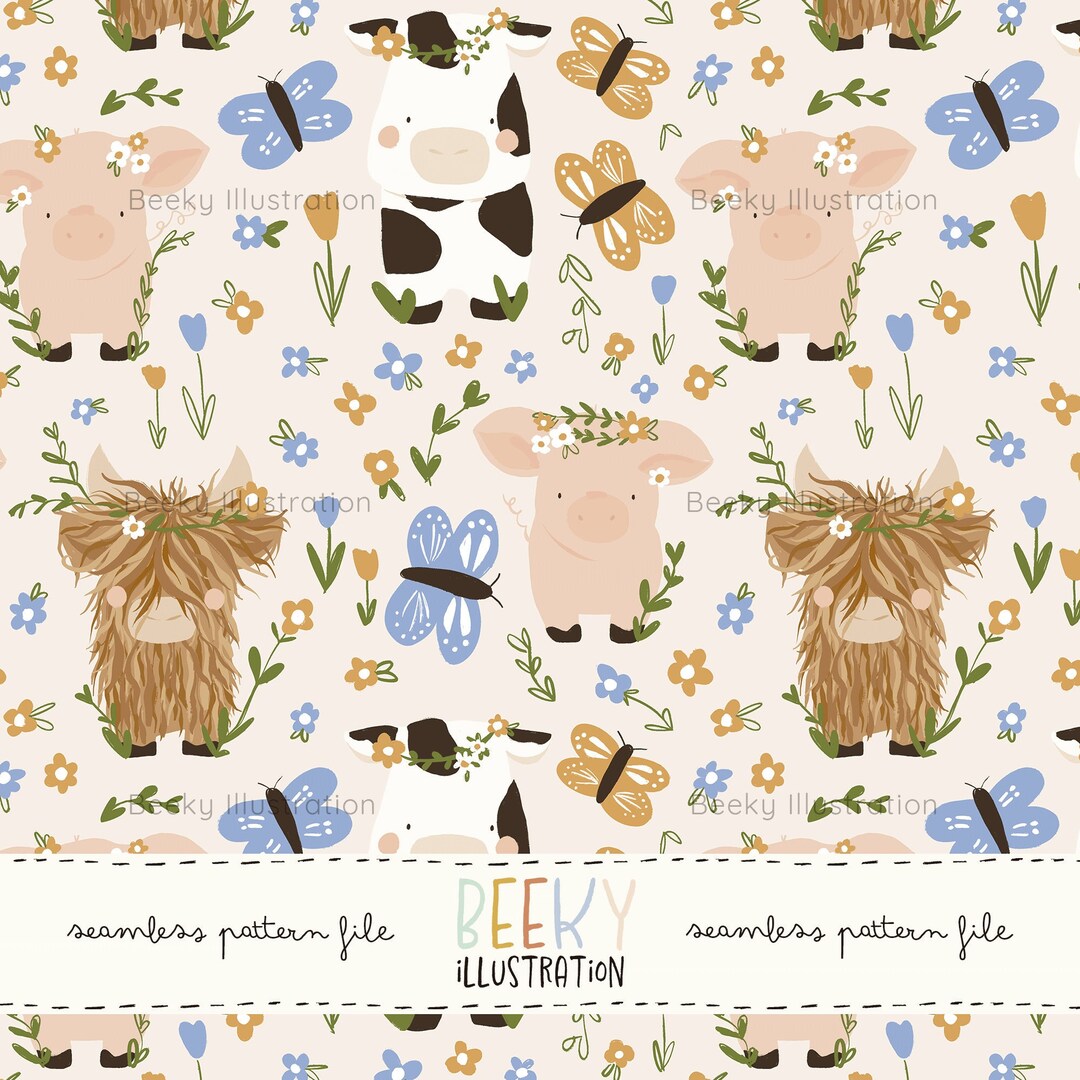 Highland Cow Seamless Pattern | DIGITAL DOWNLOAD | Farm Animal Seamless ...