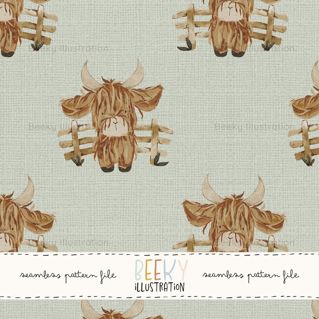 Highland Cow Seamless Pattern | DIGITAL DOWNLOAD | Farm Animal Seamless ...