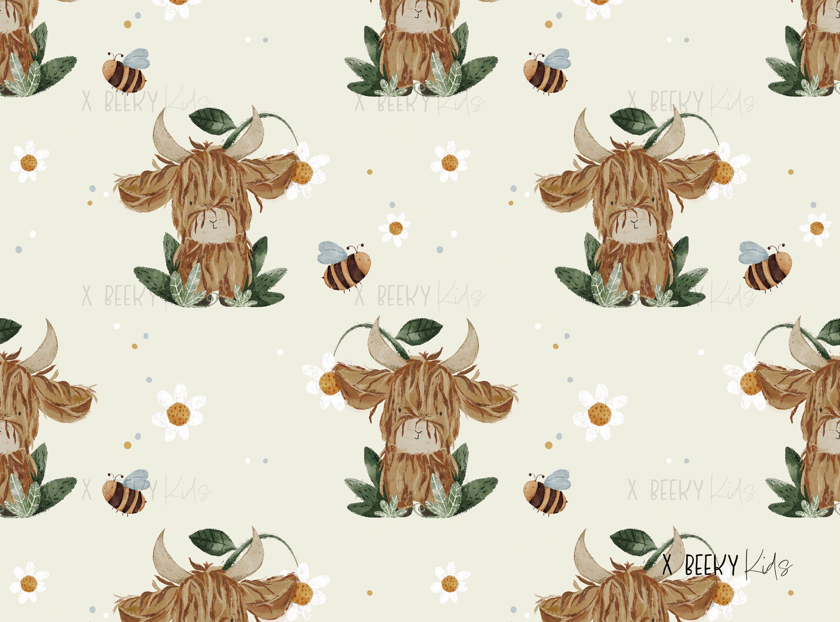 Highland Cow Seamless Pattern DIGITAL DOWNLOAD Farm Animal Seamless ...