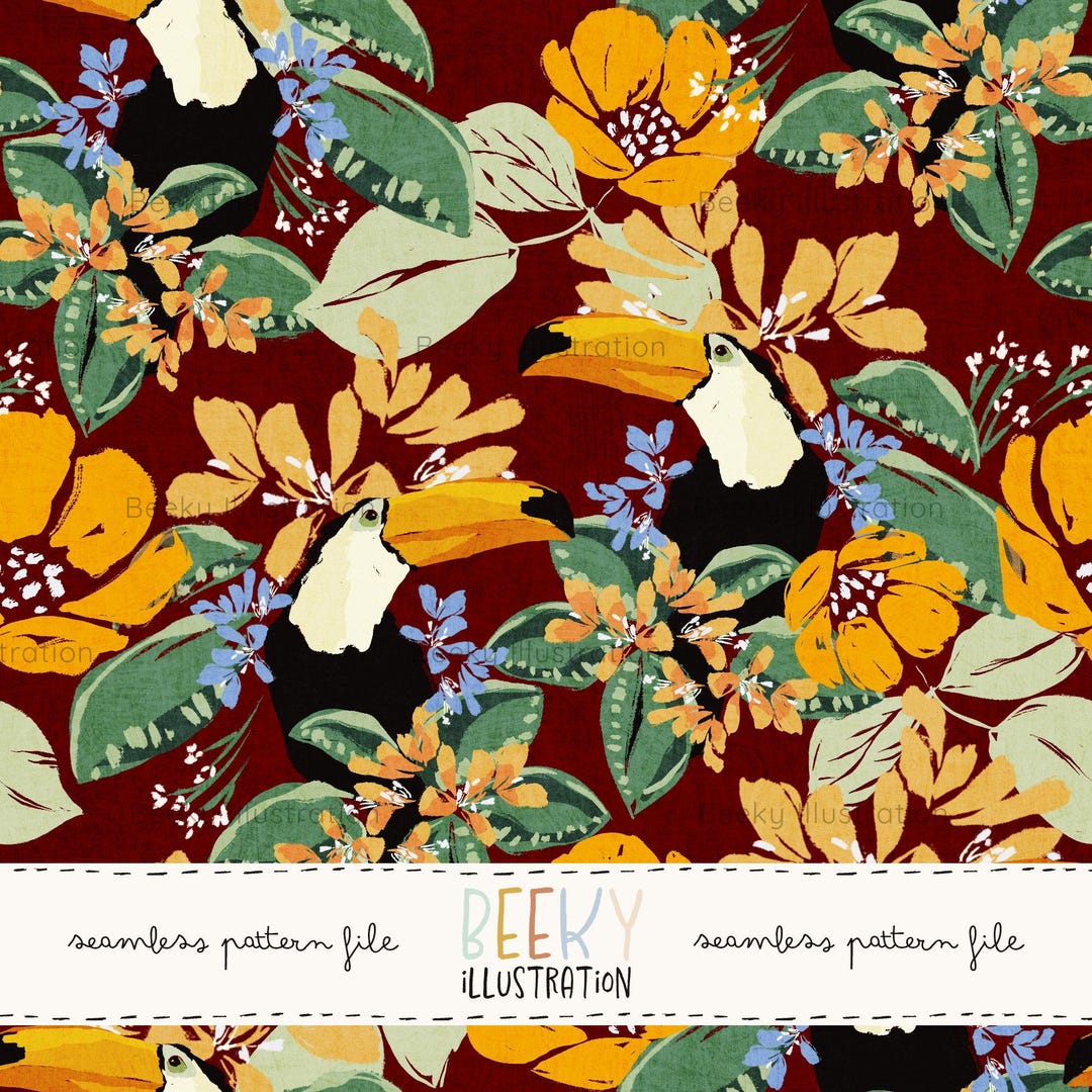 Bold Toucan Seamless Pattern | DIGITAL DOWNLOAD | Tropical Bird Fabric ...