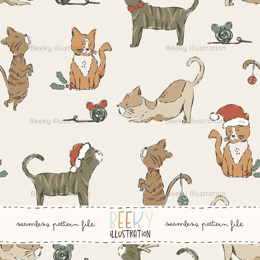 Cat Christmas Seamless Pattern | DIGITAL DOWNLOAD | Christmas Seamless ...