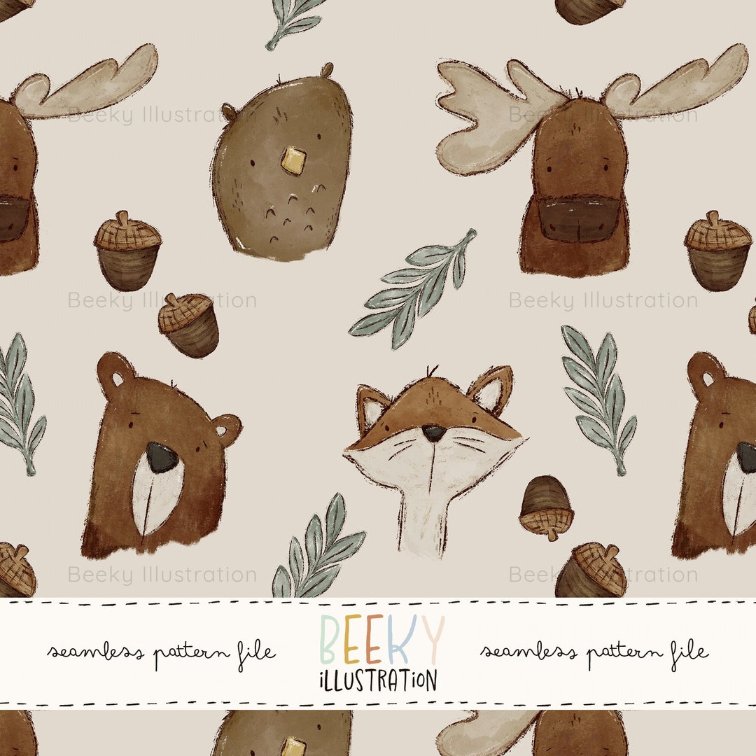 Woodland Animals Seamless Pattern DIGITAL DOWNLOAD Woodland Digital ...