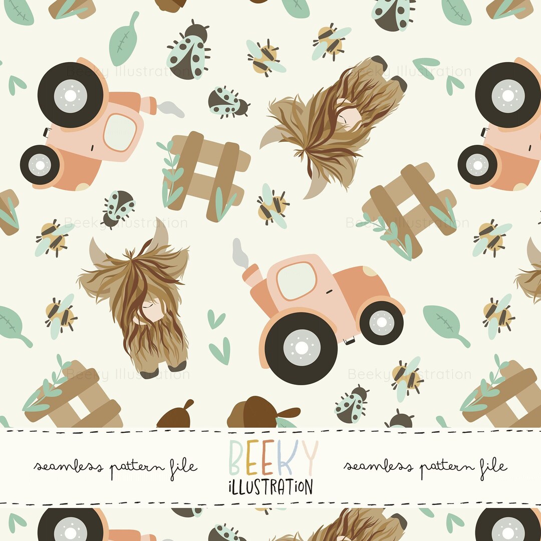 Highland Cow Seamless Pattern | DIGITAL DOWNLOAD | Farm Animal Seamless ...