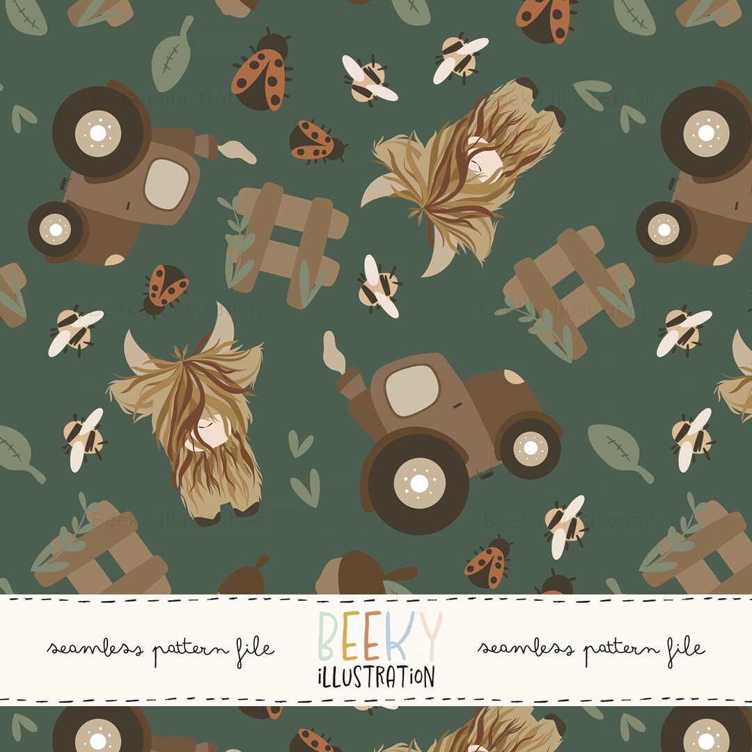 Highland Cow Seamless Pattern | DIGITAL DOWNLOAD | Farm Animal Seamless ...