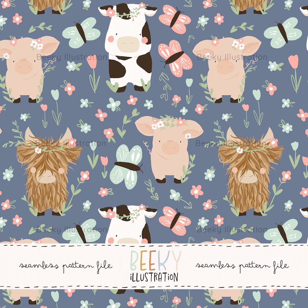 Highland Cow Seamless Pattern | DIGITAL DOWNLOAD | Farm Animal Seamless ...
