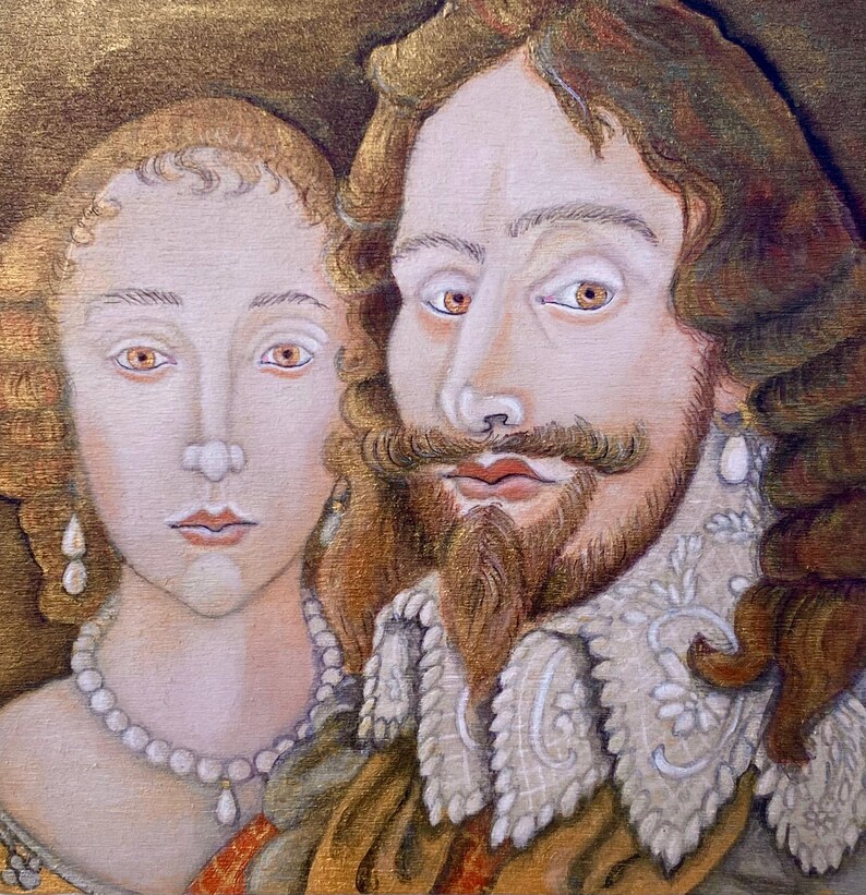 17th Century King Charles I & Henrietta Marie Portrait, 5x5 Acrylic on ...