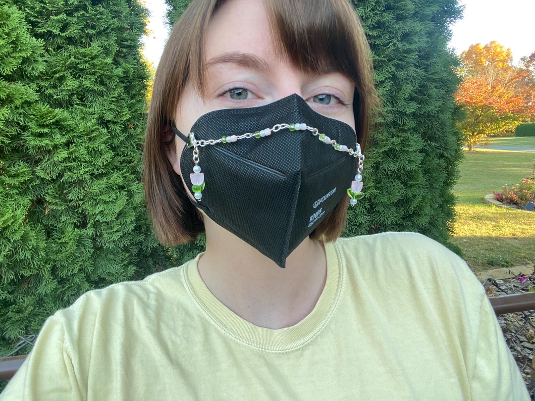 Ethereal Pink Flower and Pearl Mask Chain - Etsy