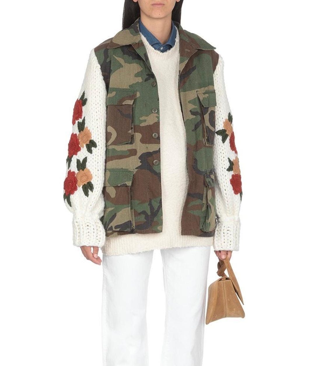 Tu Lize Upcycled Embroidered Military Camo Jacket W/crochet Sleeves ...