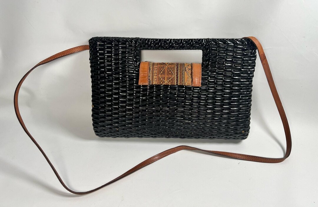 Vintage Rodo Black Wicker Shoulder Bag - Etsy