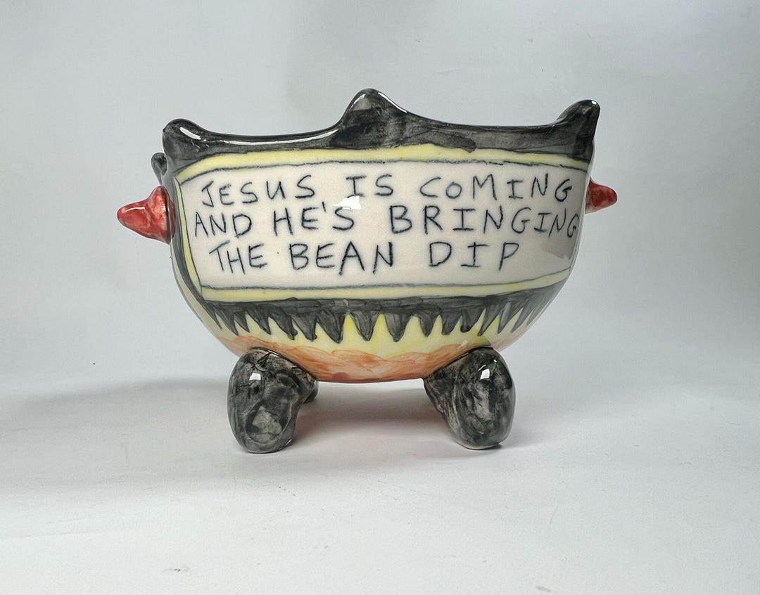 Tom Edwards Pottery Wallypots Jesus is Coming Bean Dip Bowl - Etsy