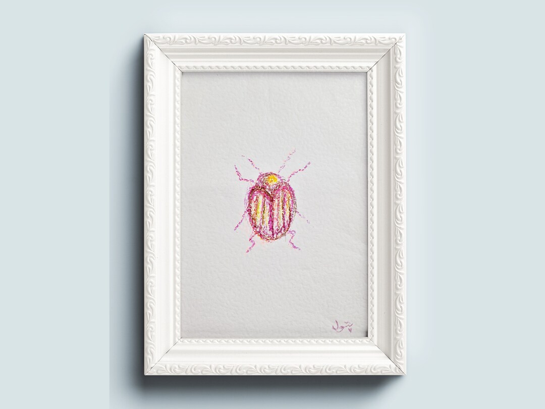 Colorful Beatle Sketch, Original Drawing, Oil Pastel, Mininmalist ...