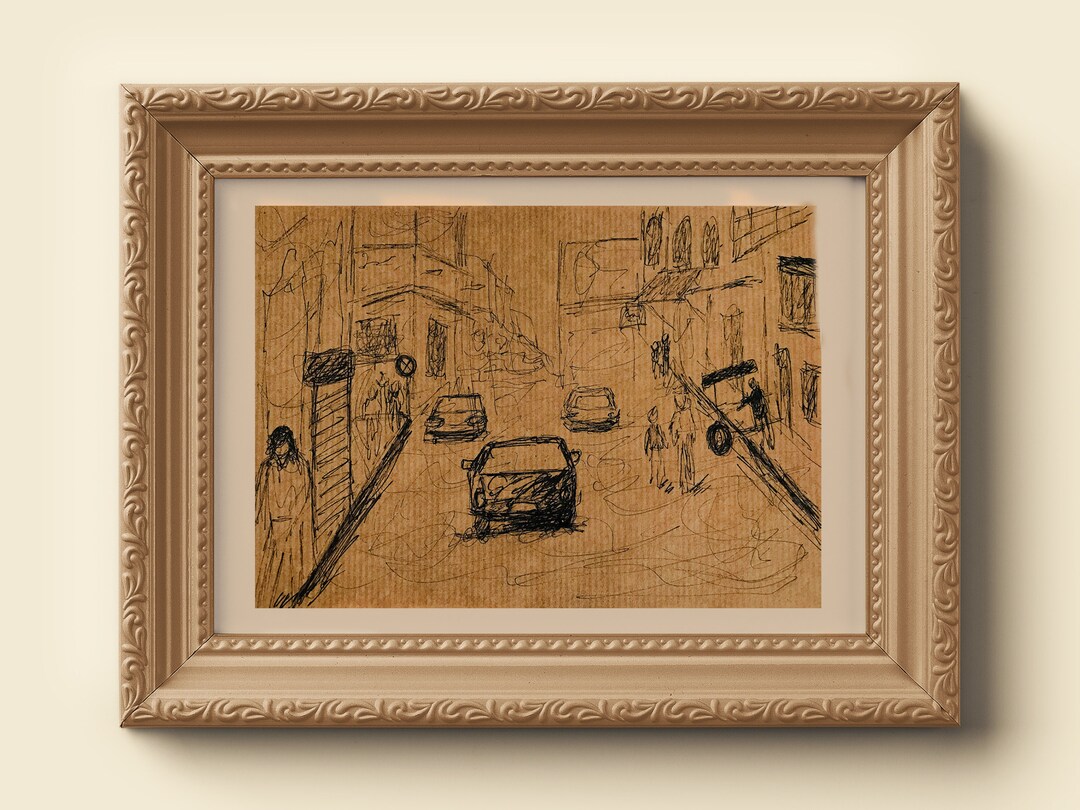 Original Ink Sketch, City Scene Sketch, Street Original Drawing ...