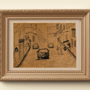 Original Ink Sketch, City Scene Sketch, Street Original Drawing ...