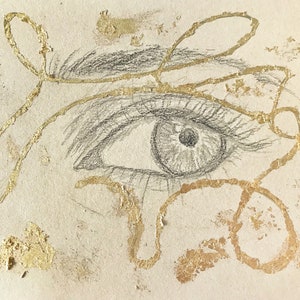 Original Drawing, Gold Flakes, Eye Sketch, Original Artwork, Eye ...