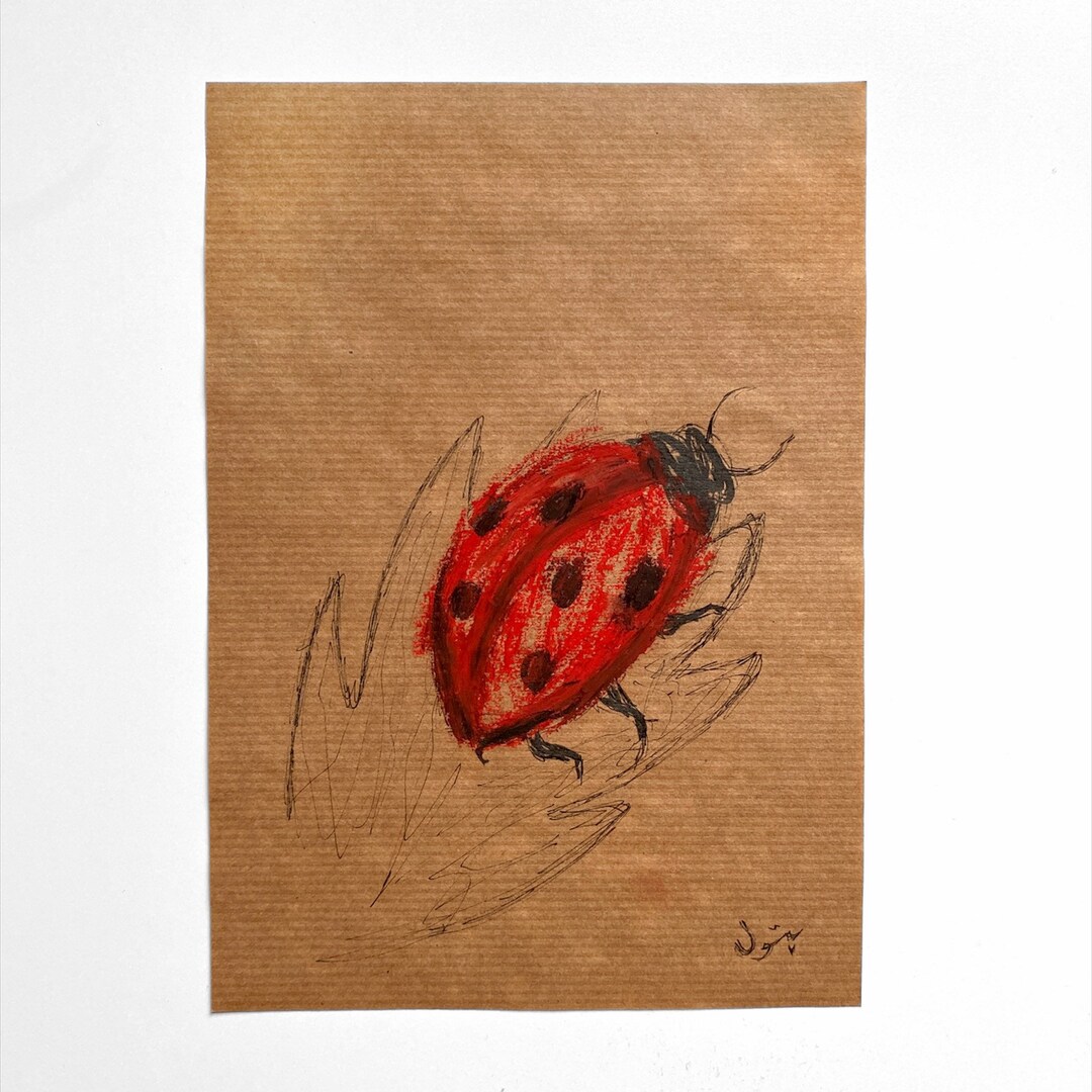 Ladybug Oil Pastel Drawing: Original Insect Sketch (A5) - Etsy