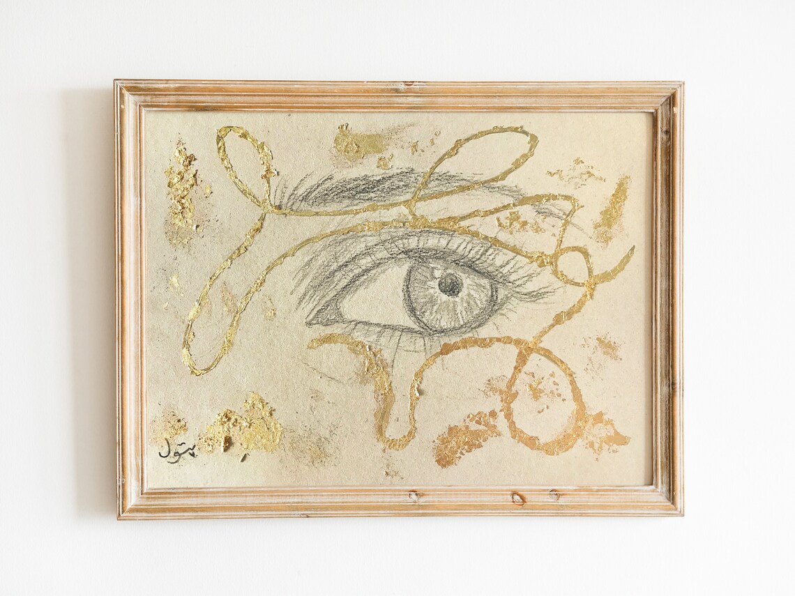 Original Drawing Gold Flakes Eye Sketch Original Artwork - Etsy